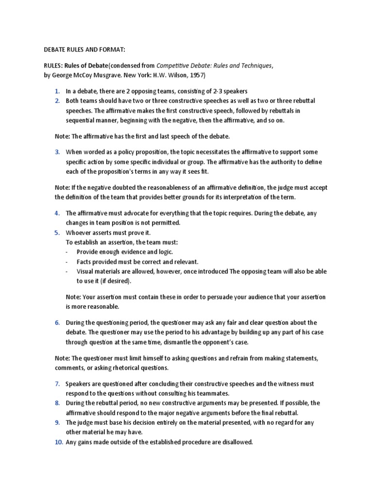 Debate Rules and Format | PDF | Question