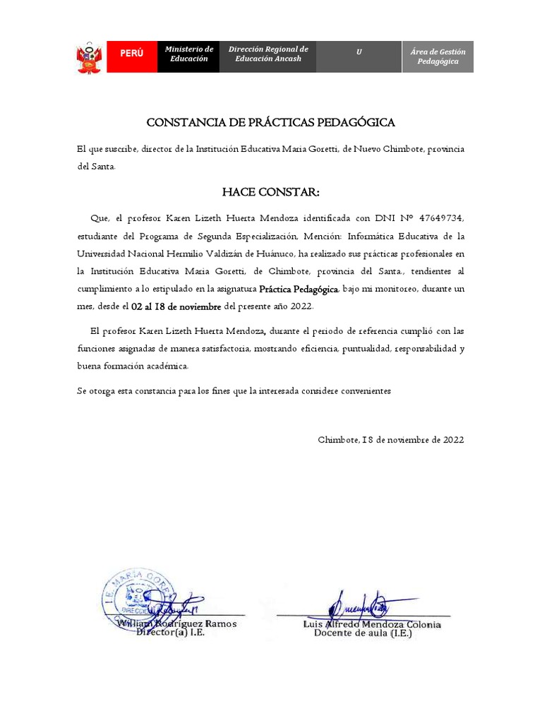 Constancia de Prácticas Docente | PDF