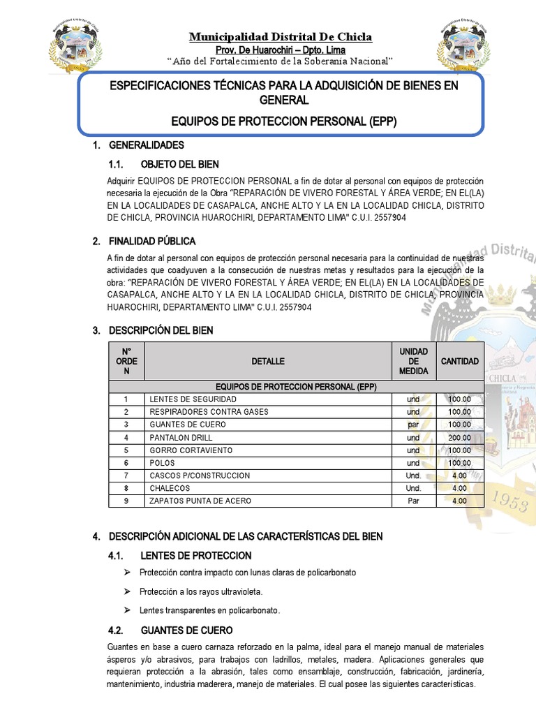 Especificaciones Tecnicas EEPP | PDF