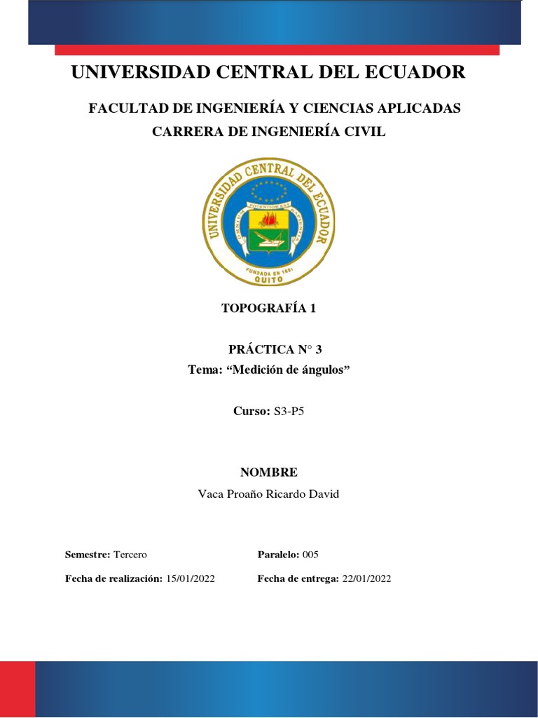 Informe Práctica 3 - Vaca David - Paralelo 5 | PDF | Topografía | Triángulo