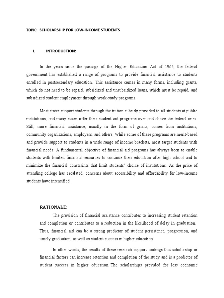 Scholarships For Low-Income Students | PDF