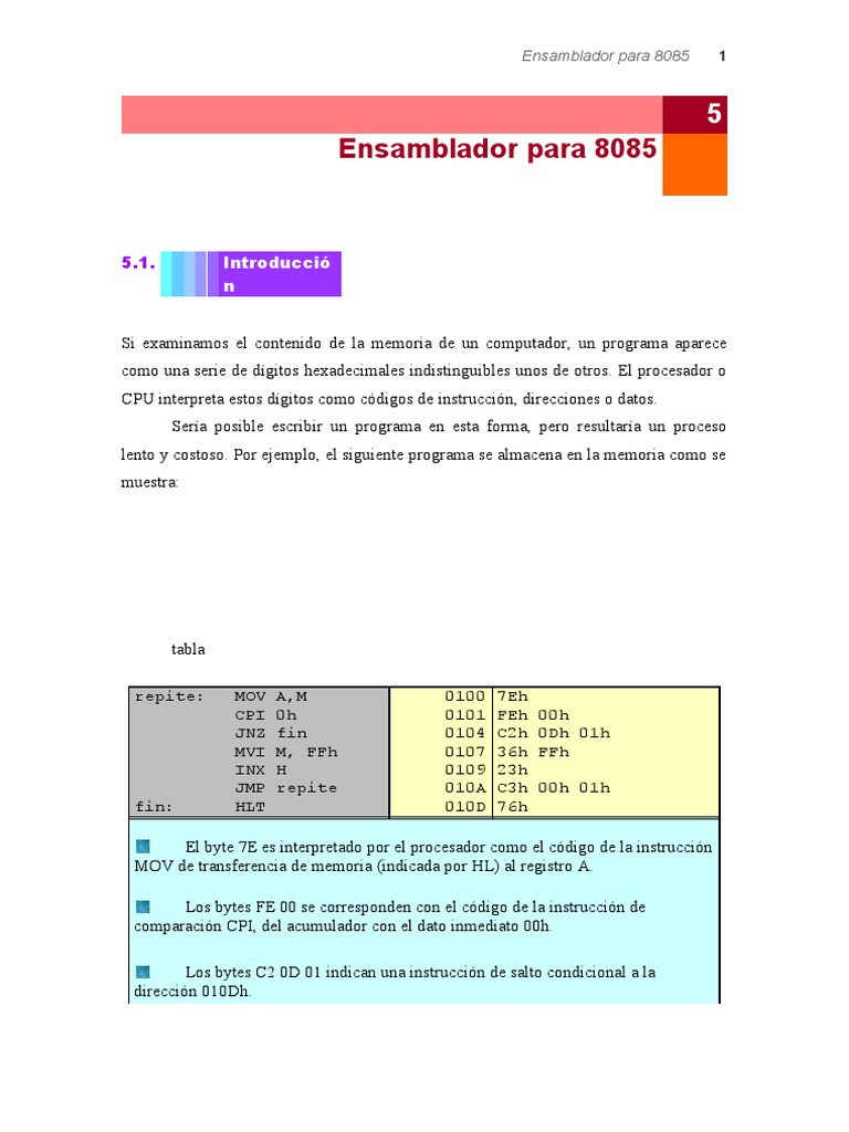 Ensamblador 8085 | PDF | Lenguaje ensamblador | Lenguaje de programación
