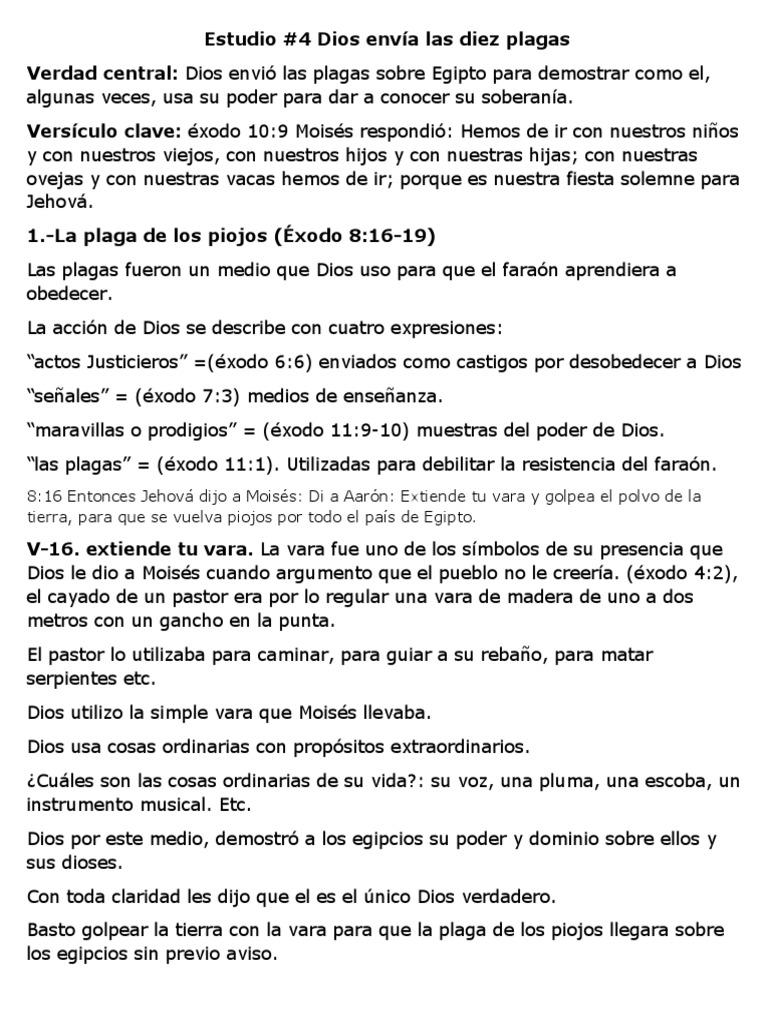 Estudio #4 Dios Envia Las Diez Plagas. | PDF | Libro del éxodo | Moisés