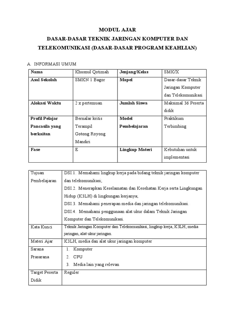Modul Ajar Dasar Dasar TJKT | PDF