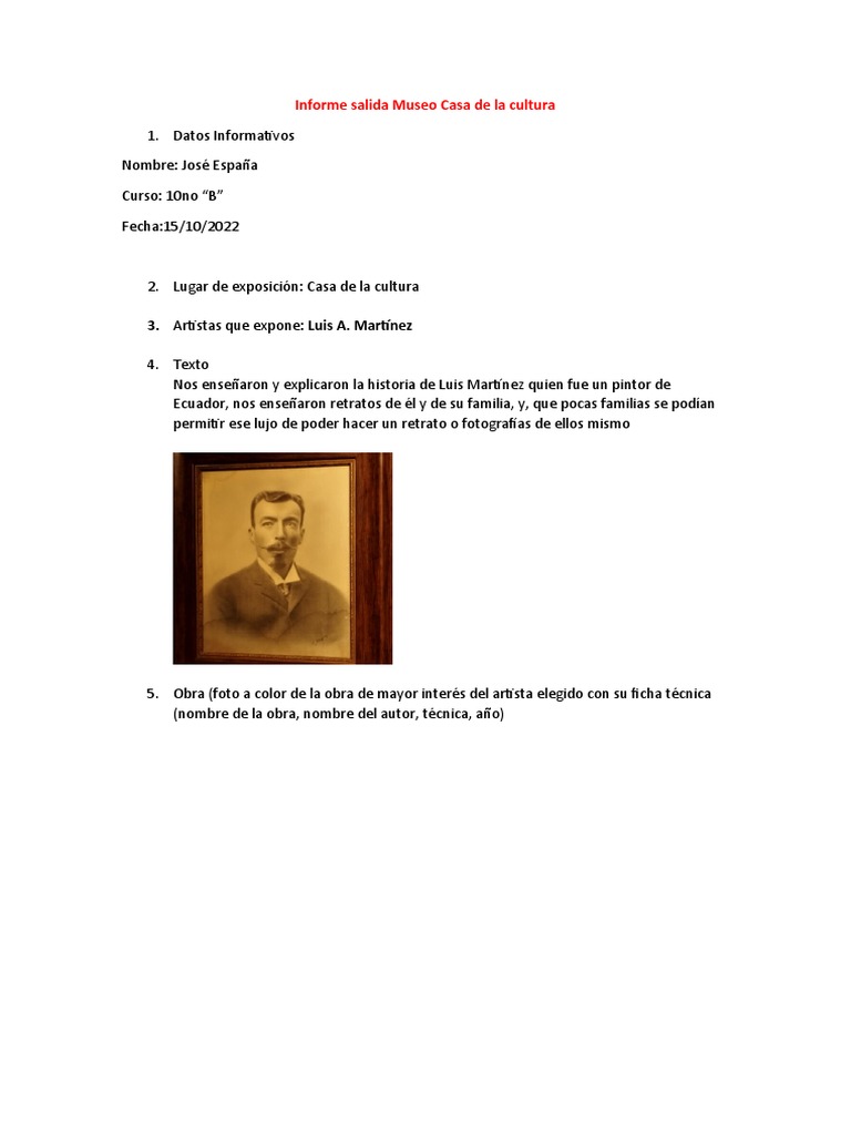 Informe Salida Museo Casa de La Cultura | PDF