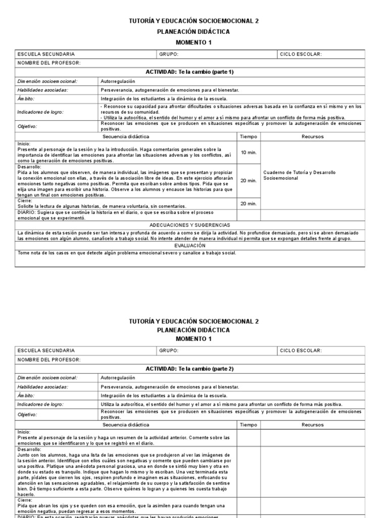Actividades de Tutoría Socioemocional 2 | PDF | Las emociones | Evaluación