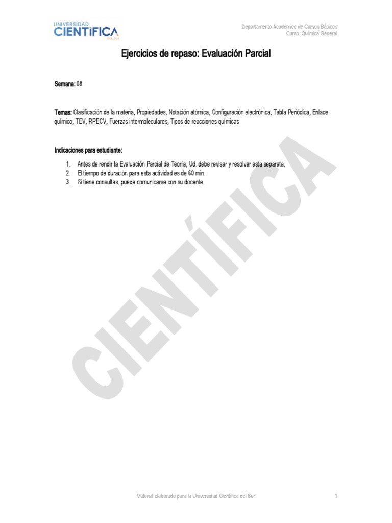 Ejercicios de Repaso - QUÍMICA GENERAL - SEM-08 - SESIÓN-16 - 2022-2 | PDF