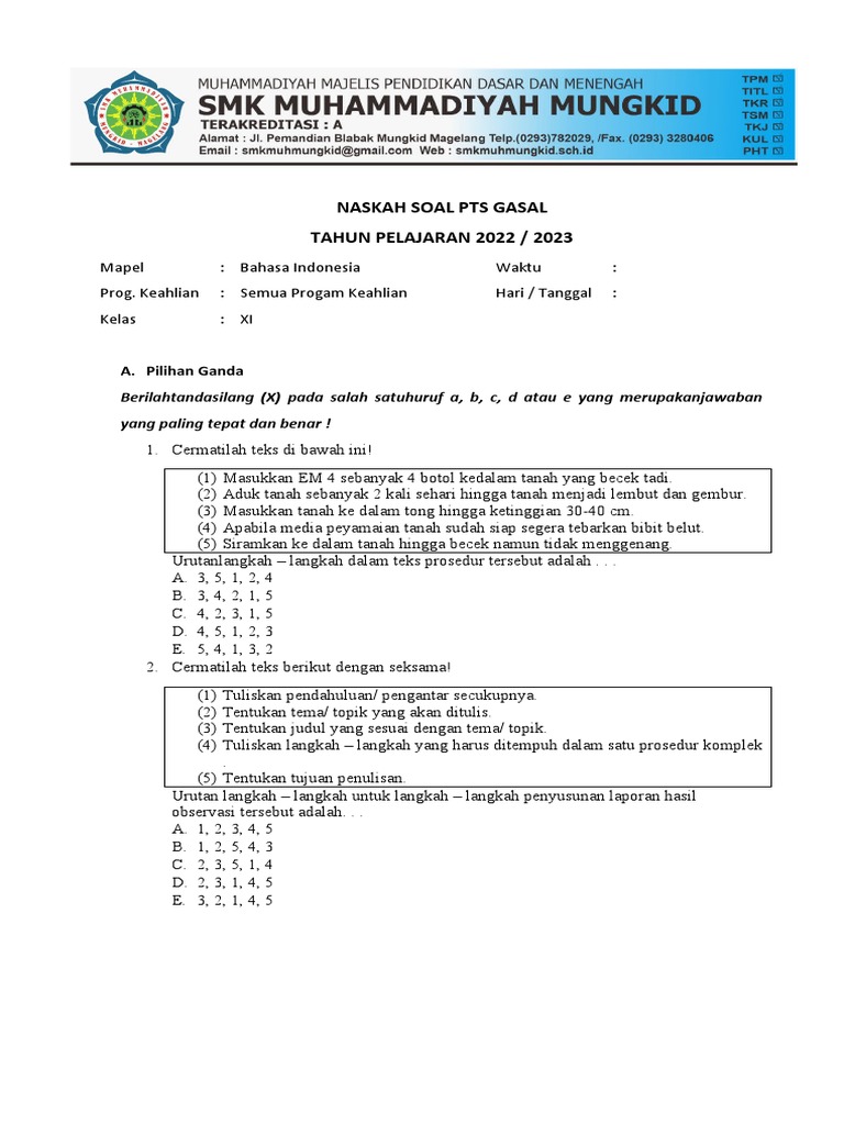 SOAL MID BHS INDO 22 B.LILIK - Lilik Suryawati | PDF