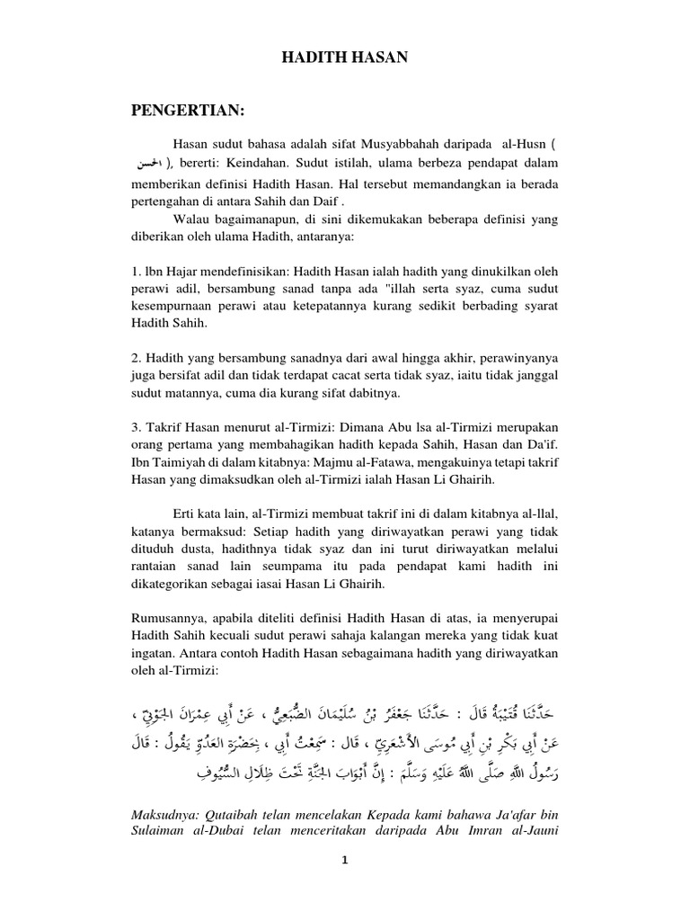 4.kelas Hadith Dan Ulum Hadith-Tajuk Hadith Hasan PDF | PDF