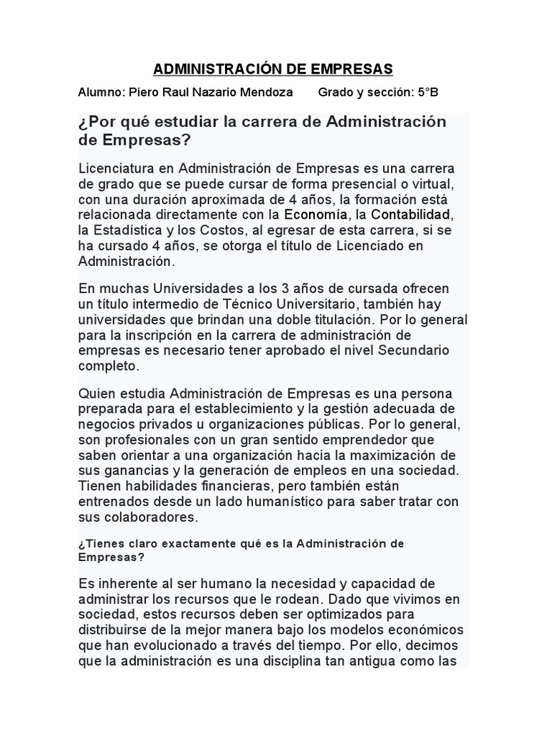 Administracion de Empresas | PDF
