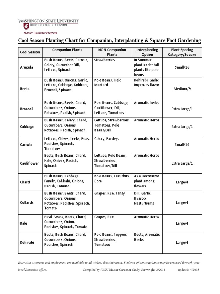 Cool Season Planting Chart For Companion Pdf Dill Tomato