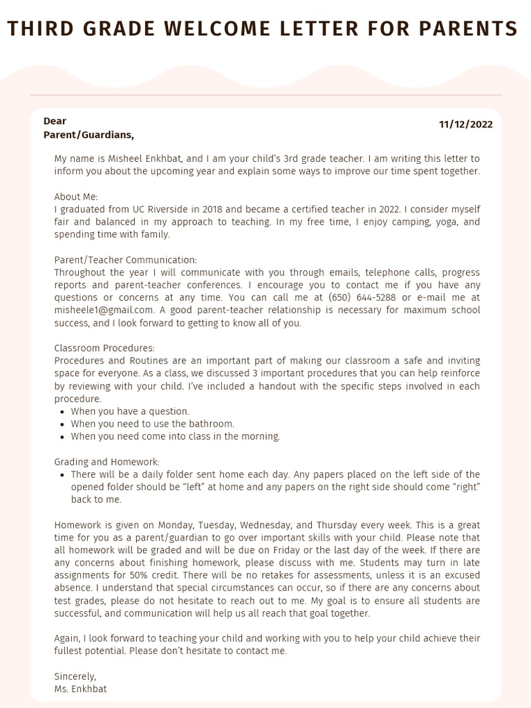 Parent-Teacher Letter | PDF