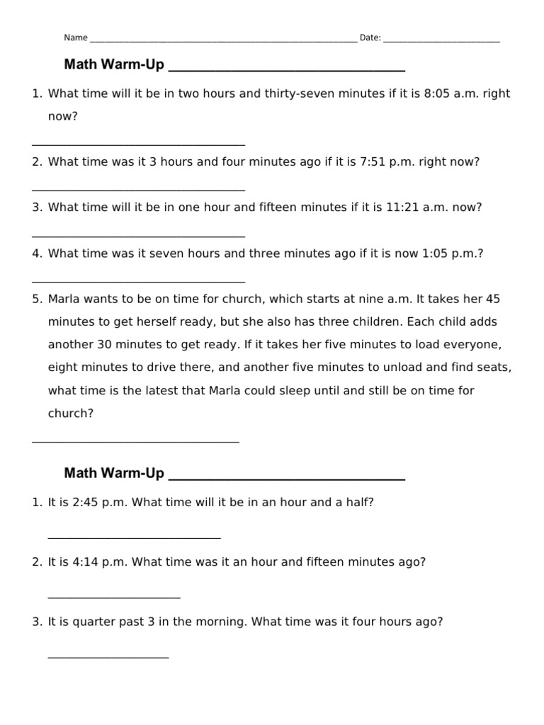 Math - Elapsed Time Warm-Ups | PDF