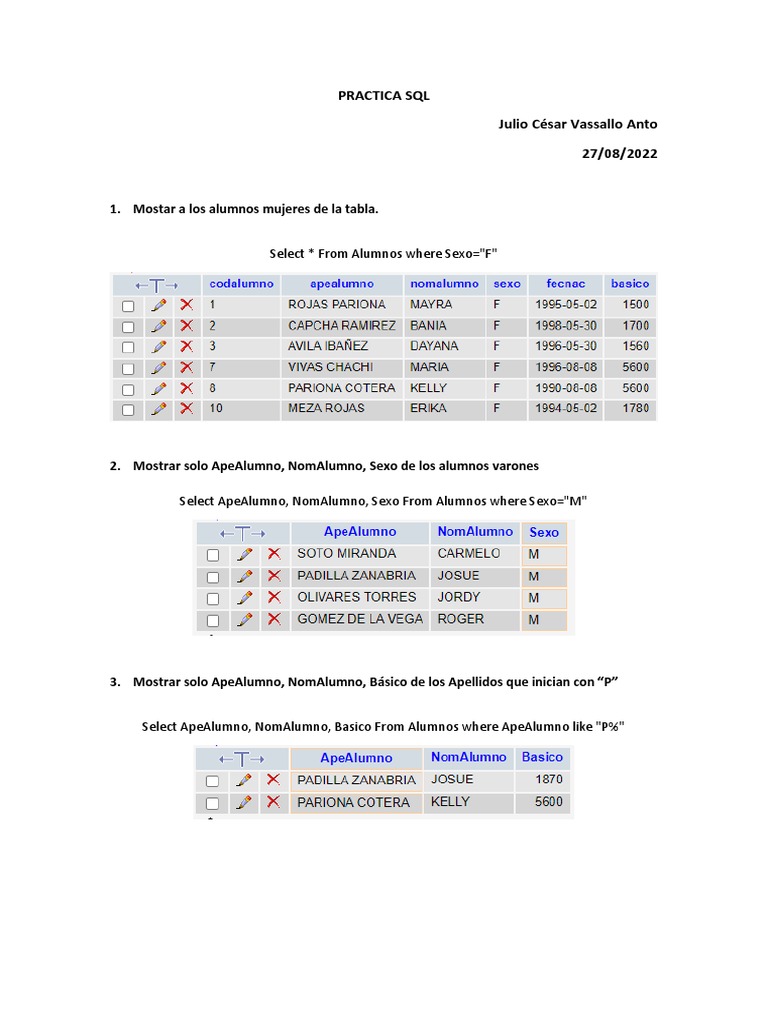 Practica SQL | PDF | SQL