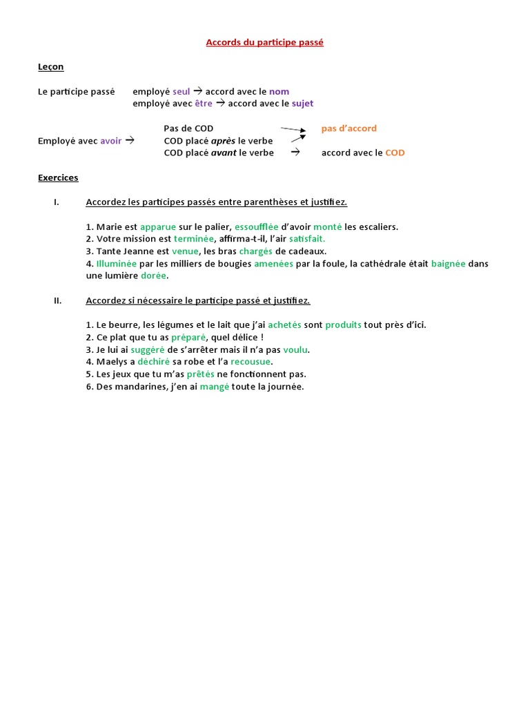 Correction Accords Du Participe Passe | PDF