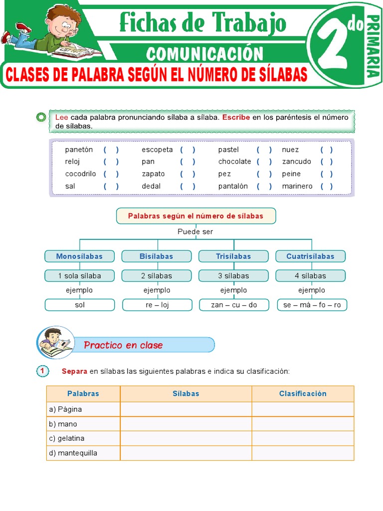 Clases de Palabra Según El Número de Sílabas para Segundo Grado de ...