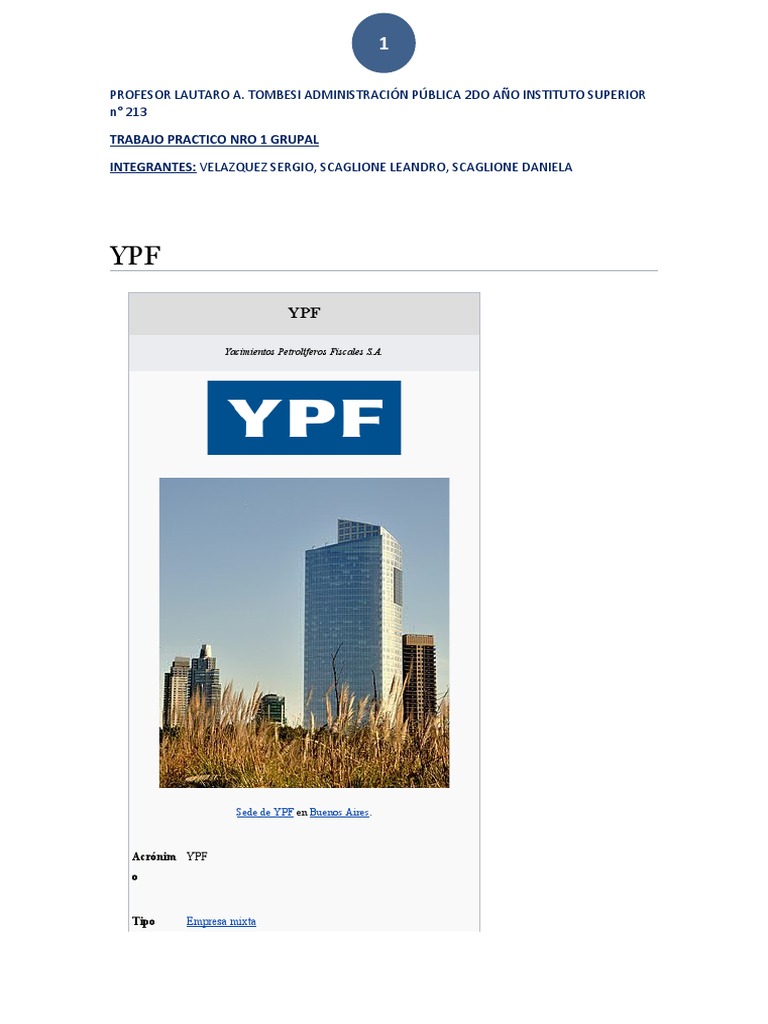 Ypf - TRABAJO PRACTICO GRUPAL | PDF
