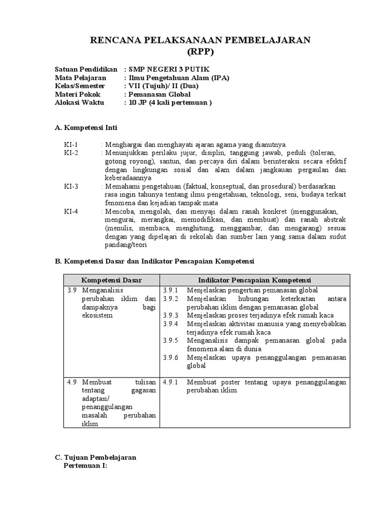 1 RPP KD 3.9 Pemanasan Global | PDF