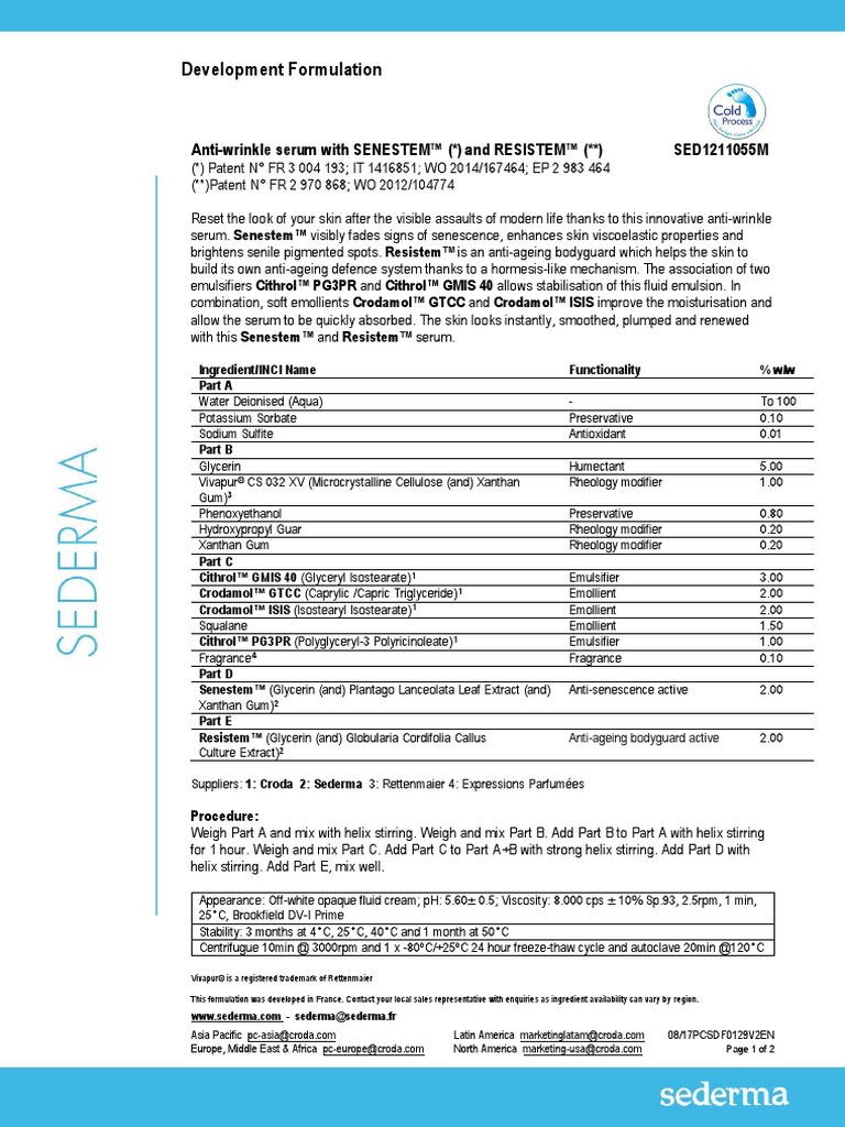 Senestem Resistem Sed1211055m Anti Wrinkle Serum | PDF