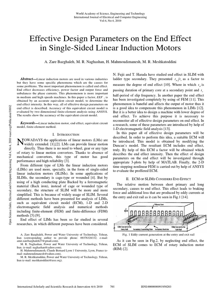Effective Design Parameters On The End Effect In Single Sided Linear Induction Motors Pdf