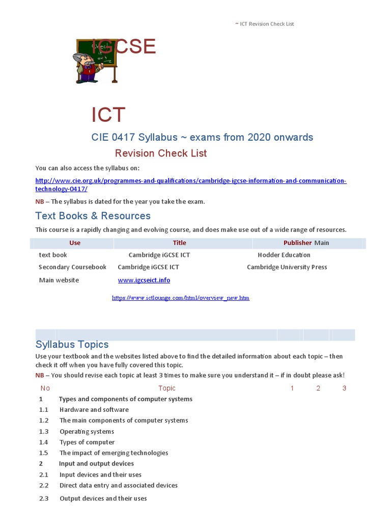 (Template) IGCSE - ICT - Revision - Checklist | PDF | Application ...