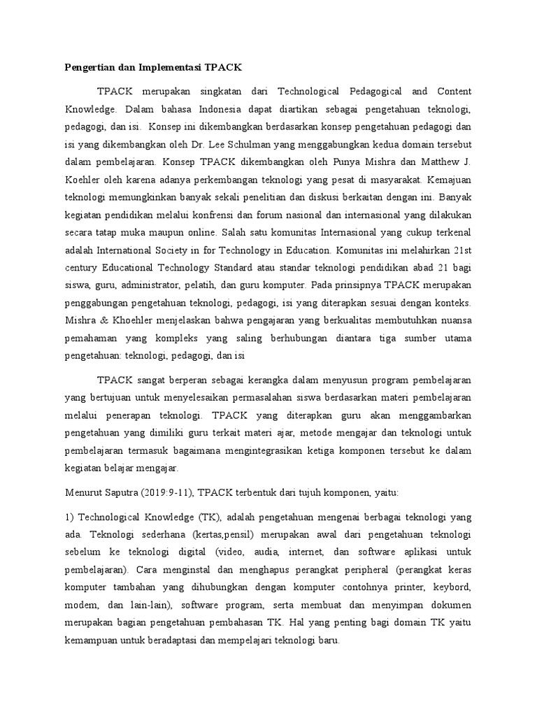 Penerapan TPACK Dalam Pembelajaran | PDF