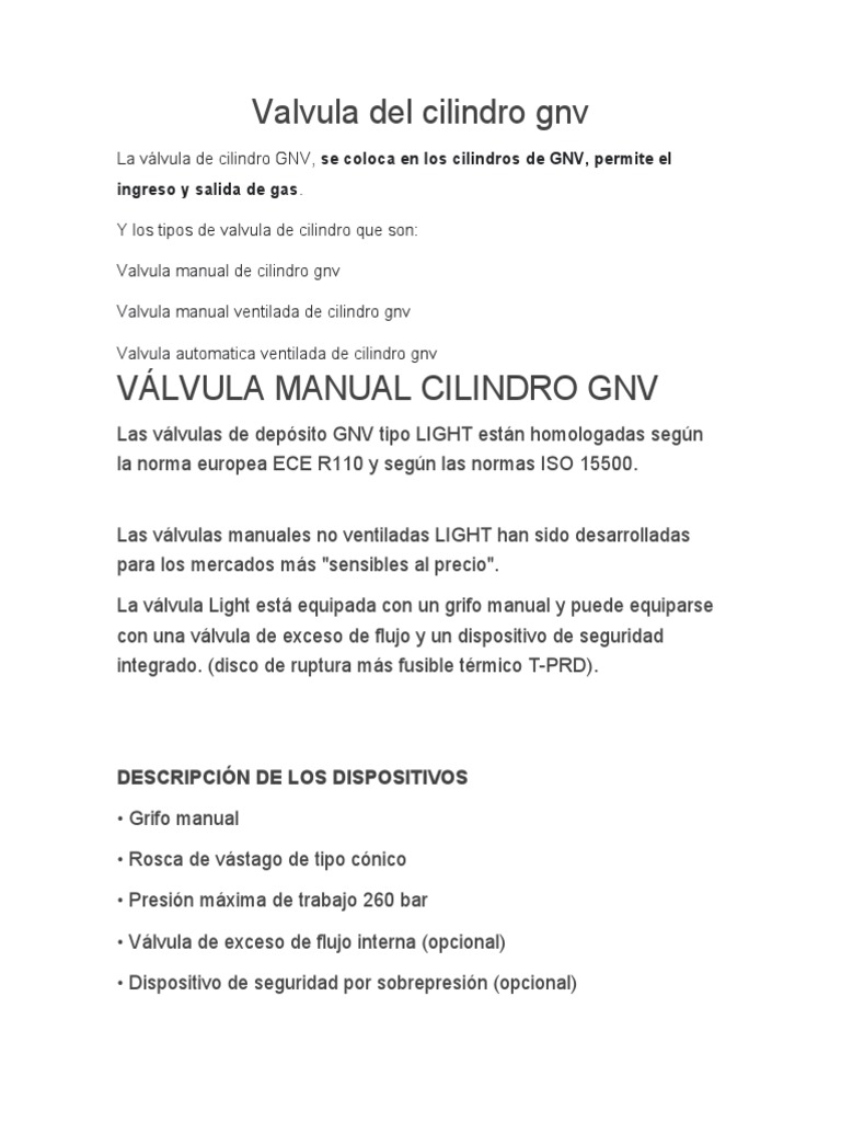 Tipos y características de válvulas GNV | PDF | Tap (Válvula) | Equipo