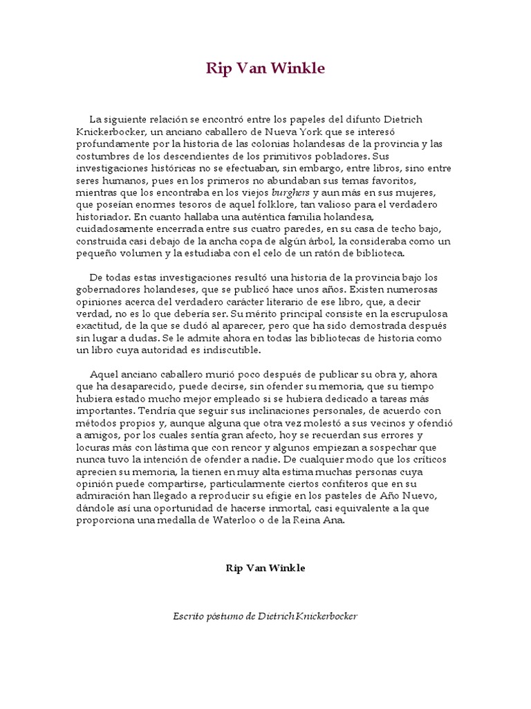 Washington Irving - Rip Van Winkle | PDF