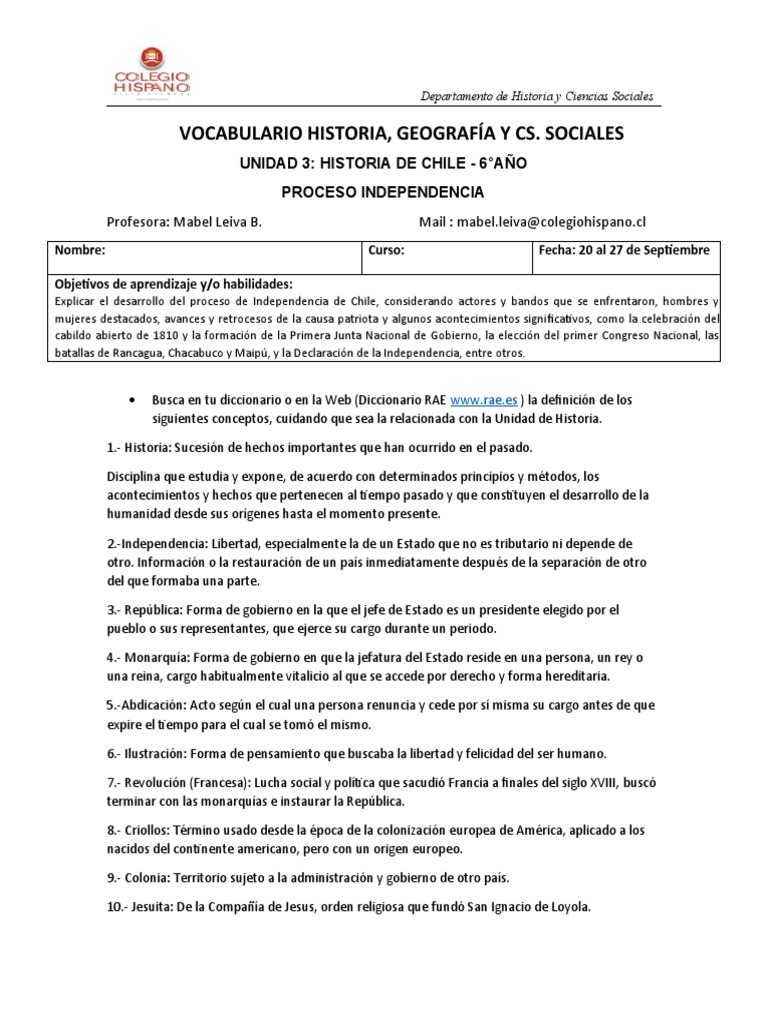 VOCABULARIO HISTORIA 6°historia | PDF | Sociedad de jesus | República