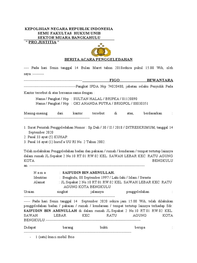 Berita Acara Penggeledahan | PDF