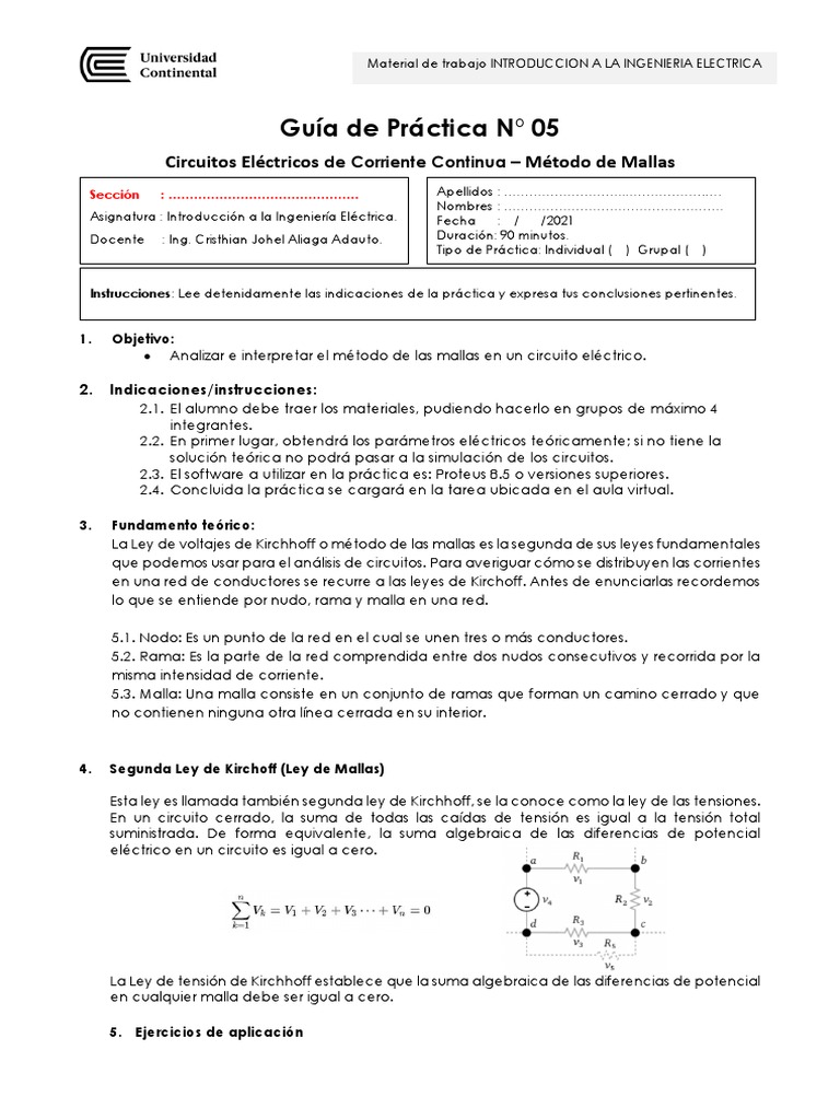 Guia de Practica n5 Mallas Siancas Rodríguez Braulio | PDF | Resistencia Eléctrica y ...