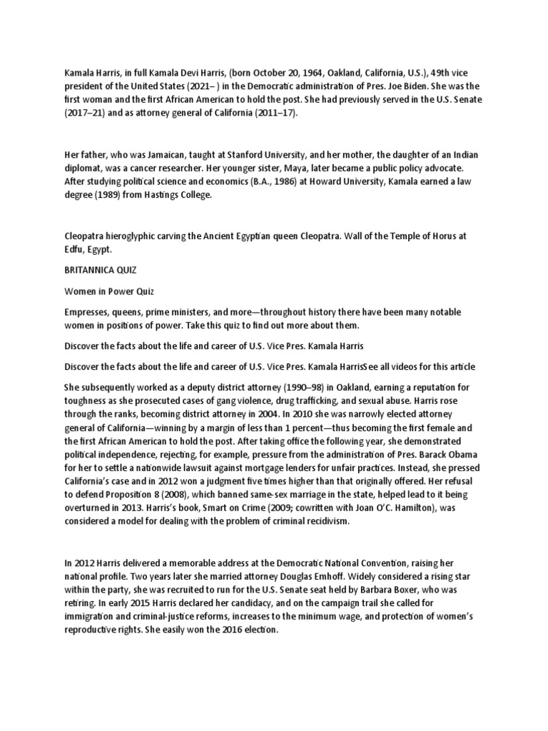 Kamala Harris Biography | PDF