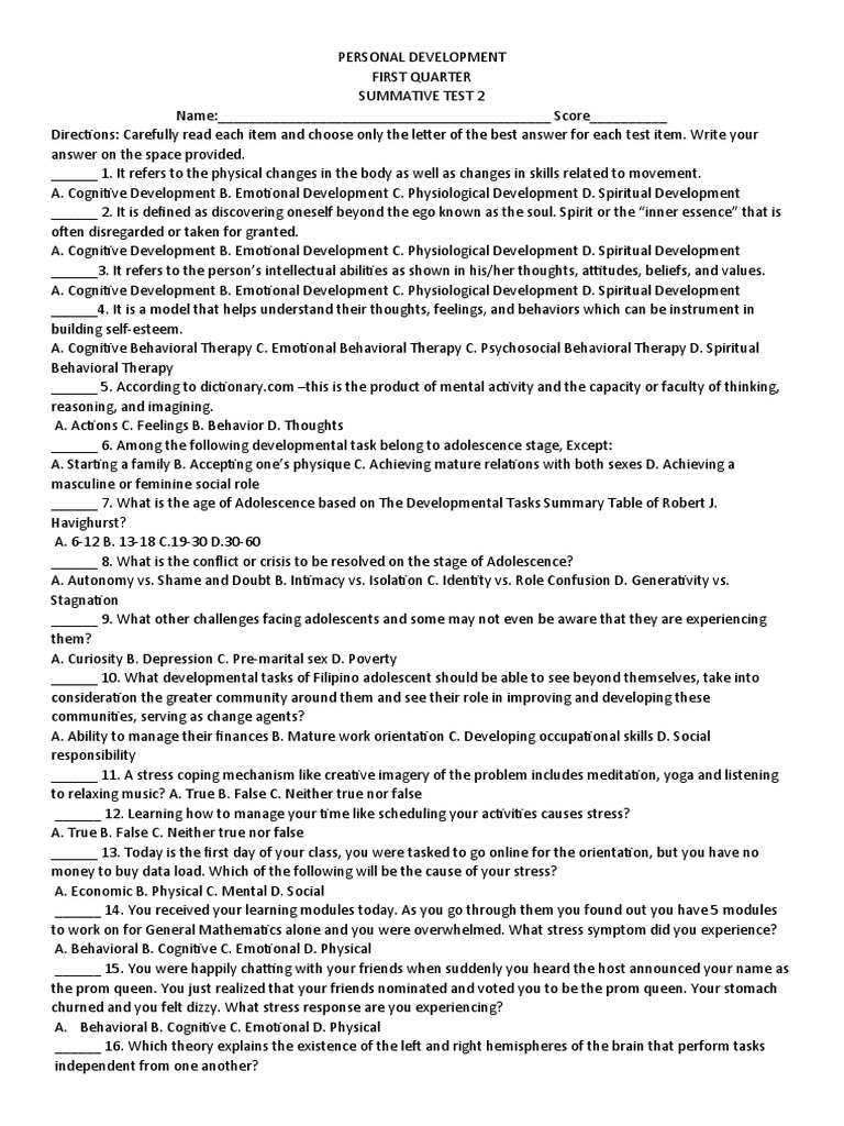 Personal Development Summative 2 | PDF