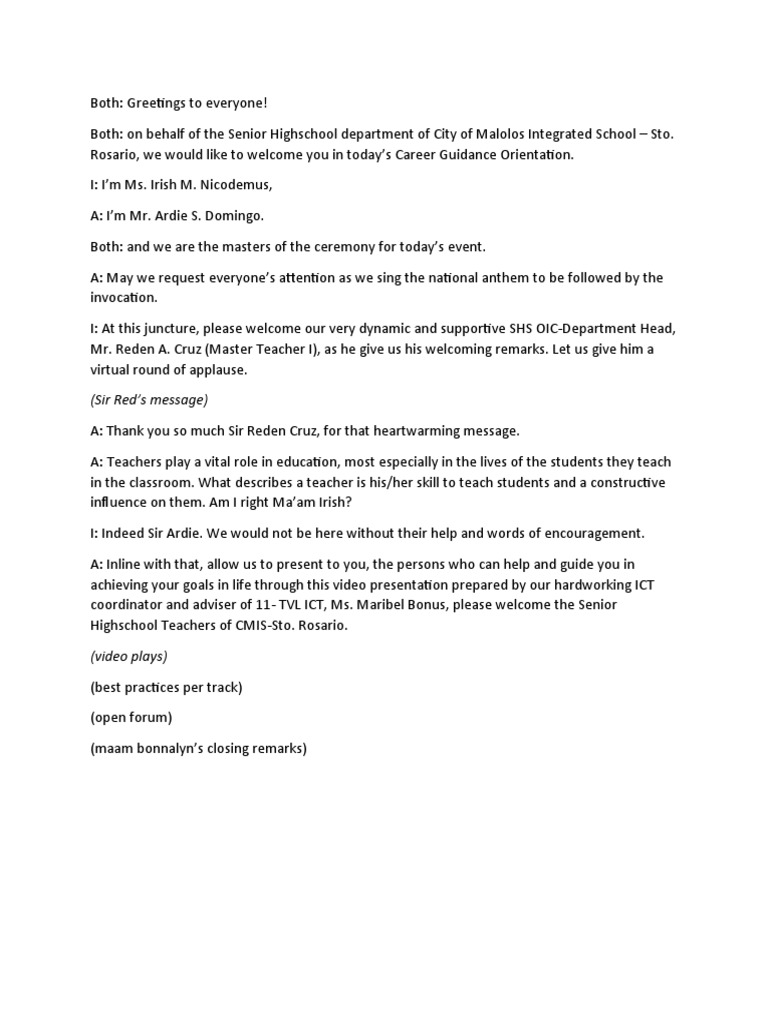 CMIS-Sto. Rosario Career Guidance Orientation | PDF