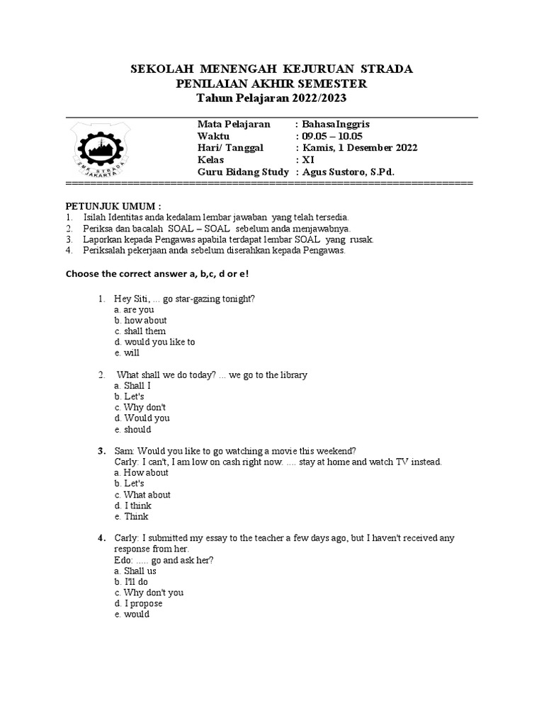 SOAL PAS B.ING KELAS XI Strada | PDF