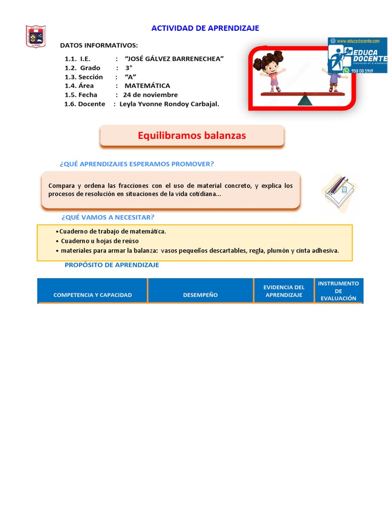 D1 A2 SESION MAT 24 Equilibramos Balanzas | Descargar gratis PDF ...