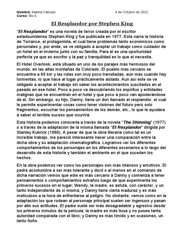 El Resplandor de Stephen King | PDF
