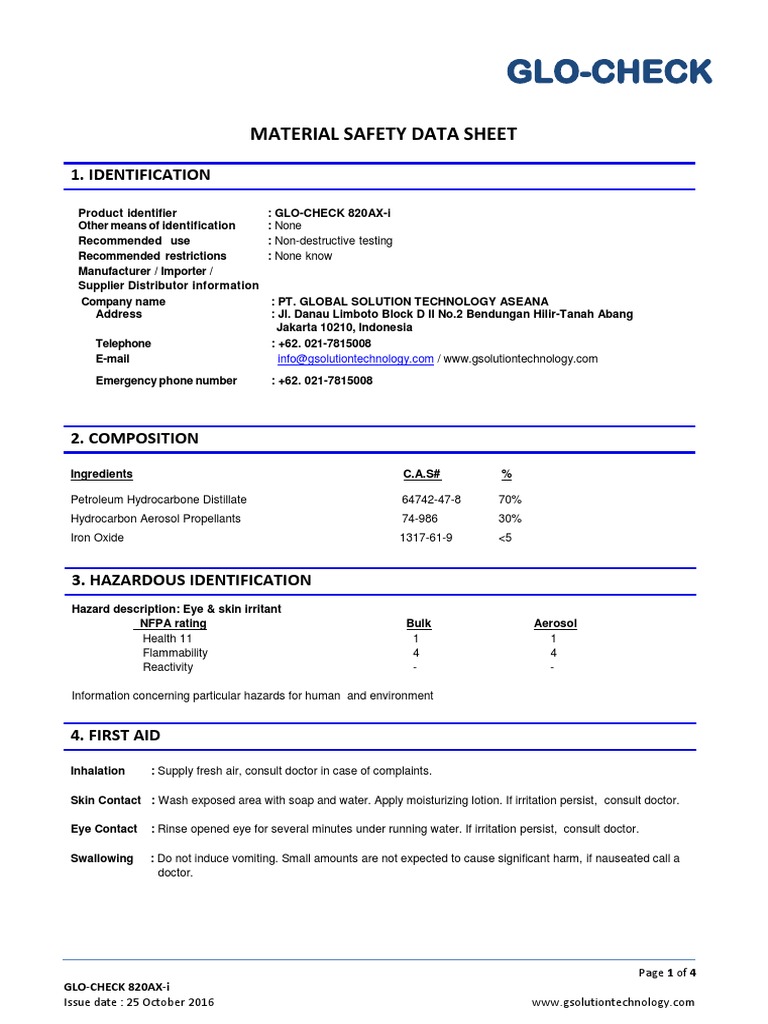 MSDS GLO-CHECK 820AX-i | PDF