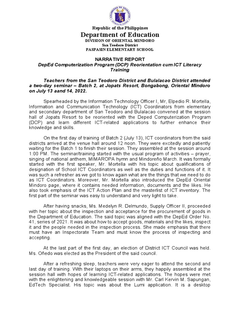 Narrative Report Ict | PDF