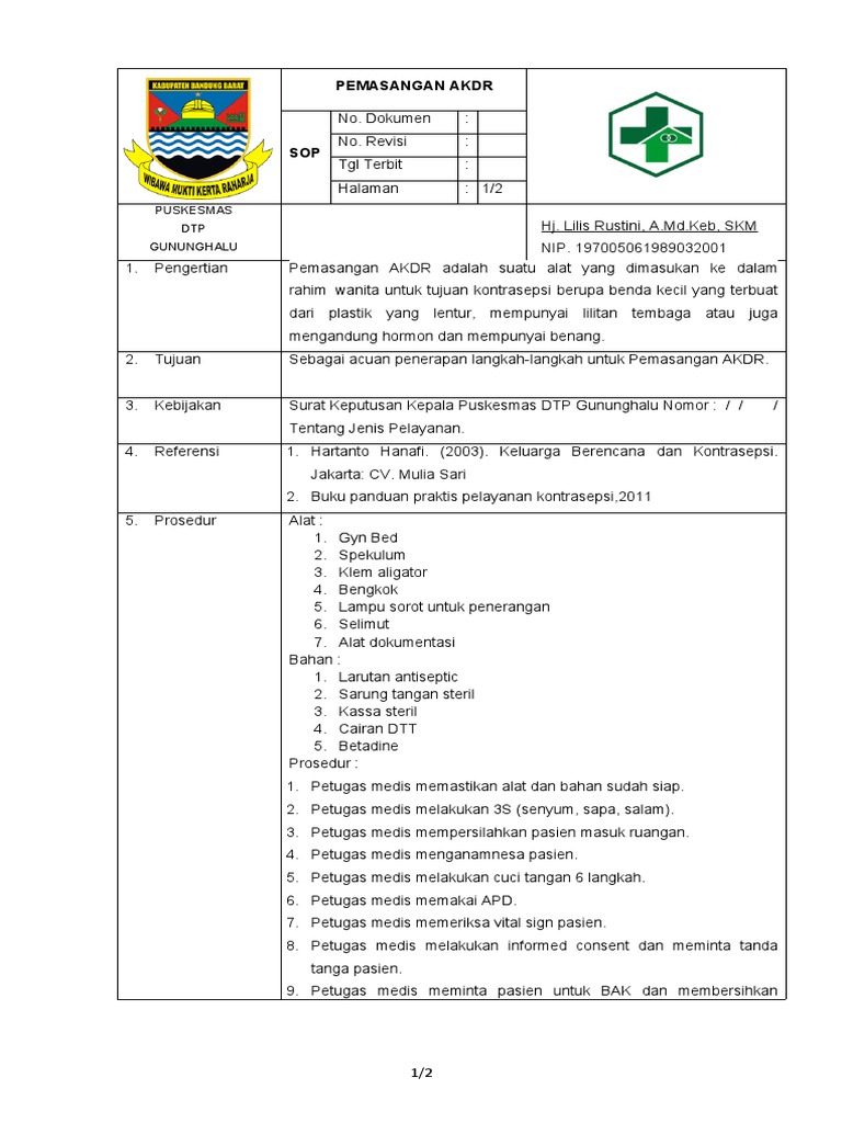 SOP Pemasangan AKDR | PDF