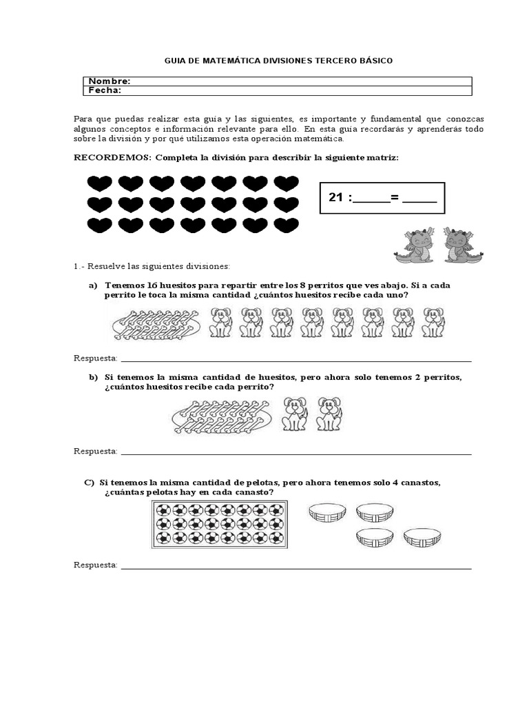 Guía de Divisiones para Tercero Básico | PDF | División (Matemáticas ...