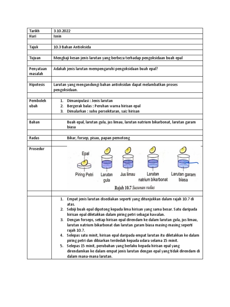 Eksperimen Pengoksidaan Epal 4 RC 2022 | PDF
