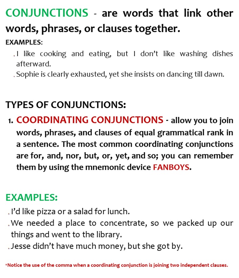 Conjunctions Visual Aids | PDF