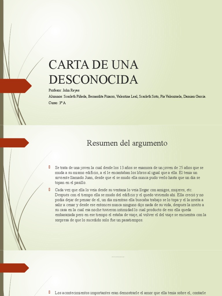 Carta de Una Desconocida | PDF | Narración | Autor