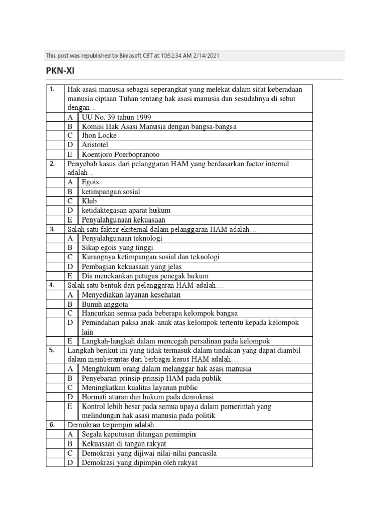 PTS Soal PKN XI | PDF