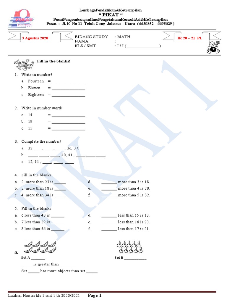 Fill in the Blanks: An Elementary School Math Worksheet for Students to ...