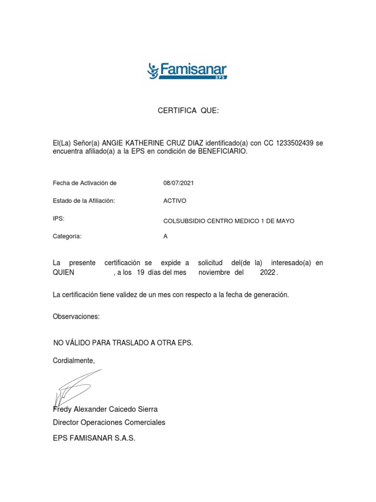 Certificado Eps | PDF