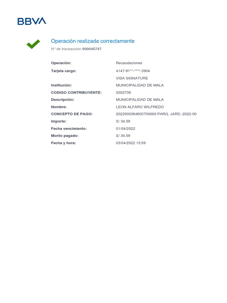 (BBVA) Pago Servicio | PDF