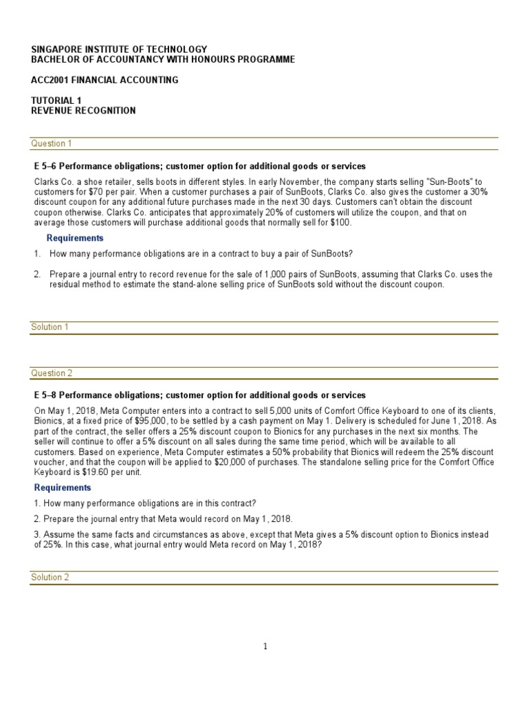 Tutorial 1 Revenue Recognition | PDF