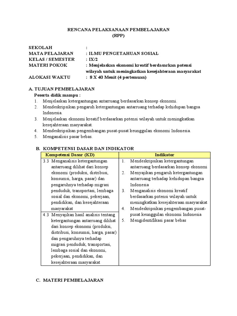 RPP Ips Kelas Ix Bab 3 | PDF